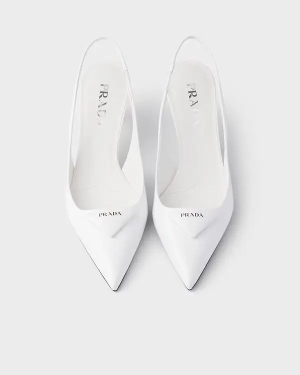 Prada Logo Detailed Slingback Pumps - White