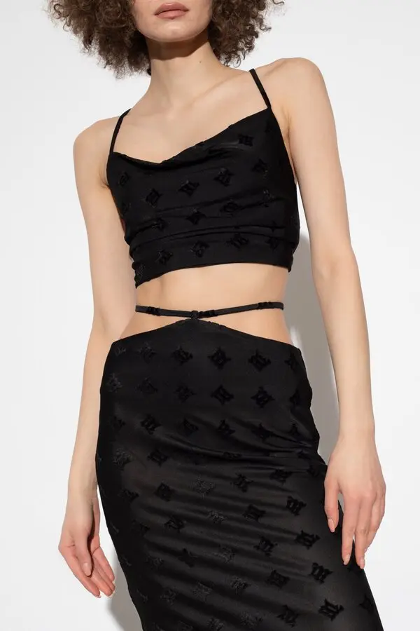 MISBHV Velvet Finish Monogram Strappy Crop Top