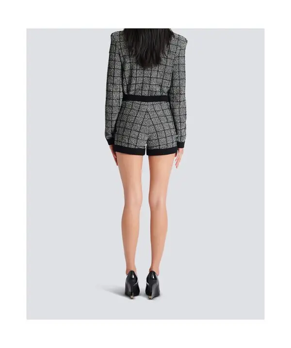 Balmain Checked Tweed Shorts With Lion Head Buttons