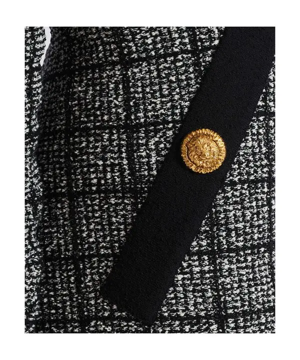 Balmain Checked Tweed Shorts With Lion Head Buttons