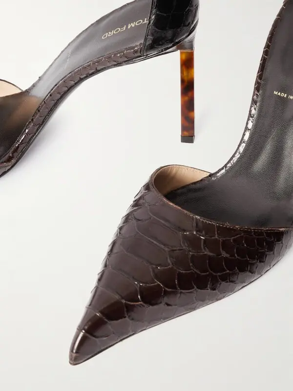 TOM FORD Snakeskin Leather High Heel Ankle Strap Pumps
