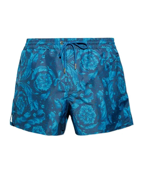 Versace Floral Motif Drawstring Swim Shorts - Blue