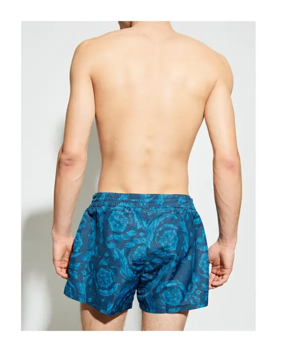 Versace Floral Motif Drawstring Swim Shorts - Blue