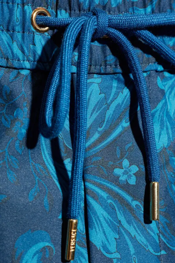 Versace Floral Motif Drawstring Swim Shorts - Blue