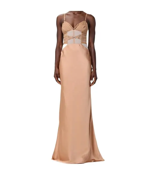 Elisabetta Franchi Corset-style Strappy Maxi Dress - Nude