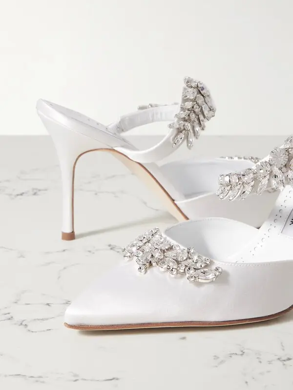 Manolo Blahnik Lurum 90 Crystal-embellished Mules - White