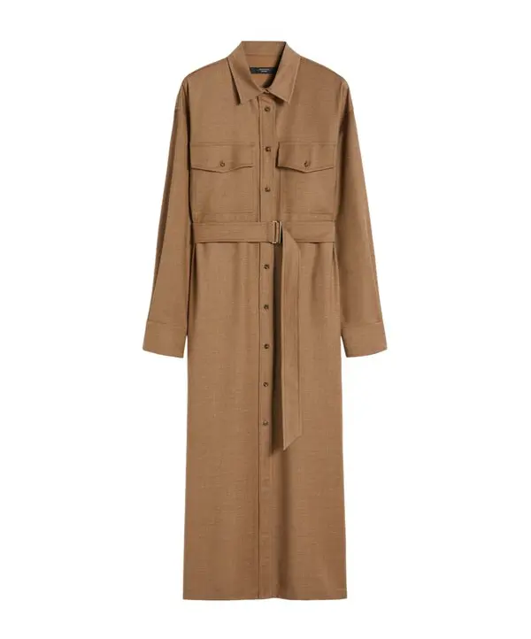 Max Mara Wool Flannel Belted Shirt Dress