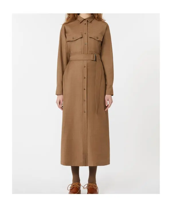 Max Mara Wool Flannel Belted Shirt Dress