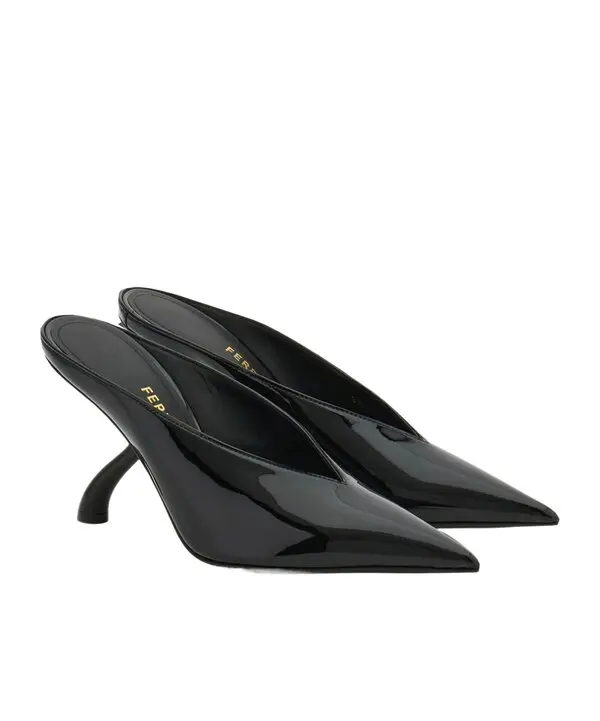 FERRAGAMO S-shaped Heel Mule - Black
