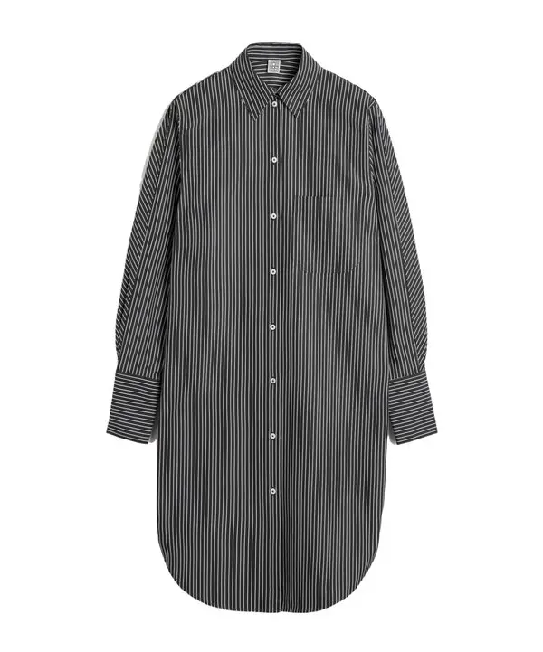 TOTEME Striped Long-sleeve Shirt Dress - Black