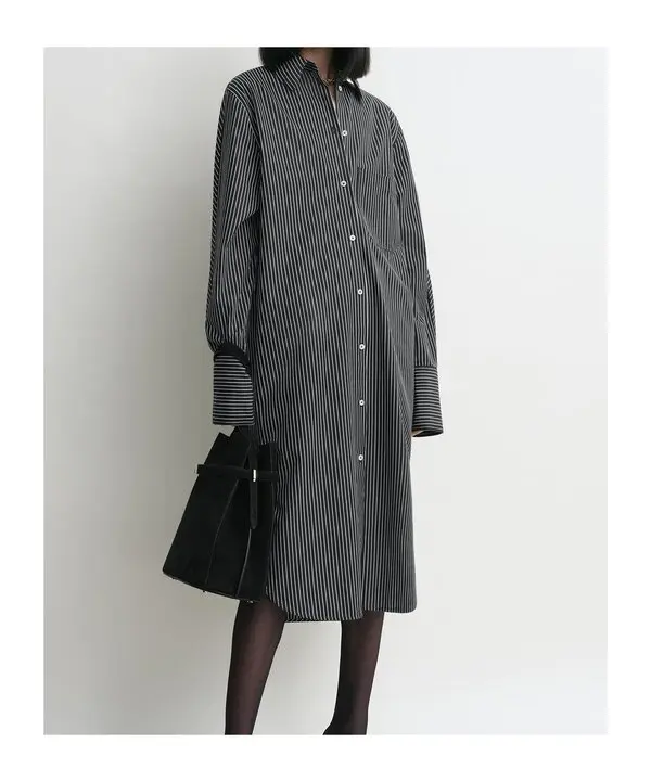 TOTEME Striped Long-sleeve Shirt Dress - Black