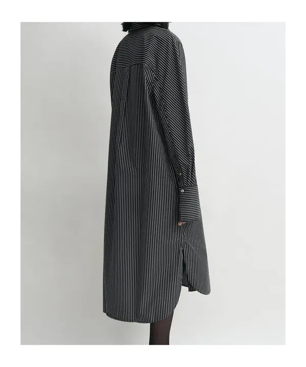 TOTEME Striped Long-sleeve Shirt Dress - Black