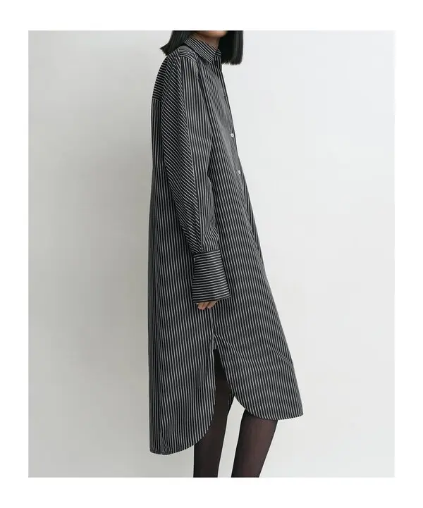 TOTEME Striped Long-sleeve Shirt Dress - Black