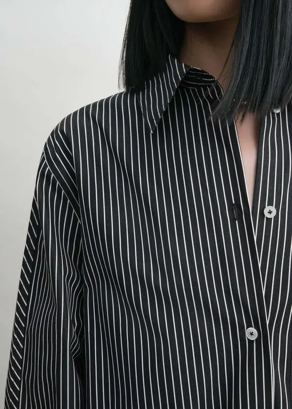 TOTEME Striped Long-sleeve Shirt Dress - Black