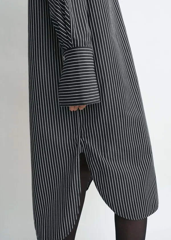 TOTEME Striped Long-sleeve Shirt Dress - Black