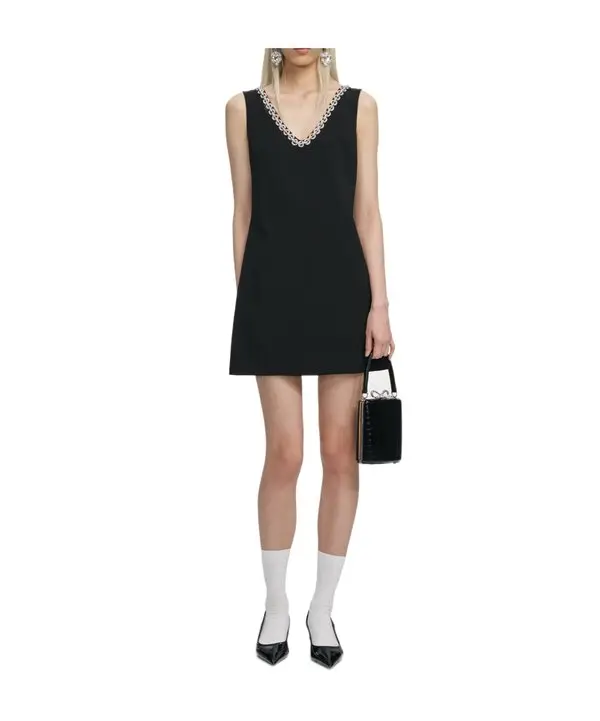 SELF-PORTRAIT Crystal-embellished V-neck Mini Dress