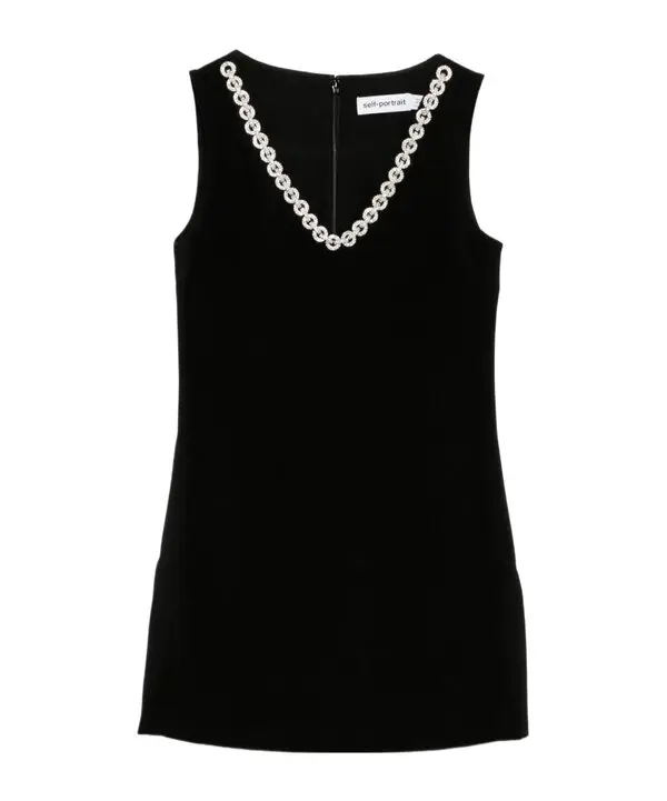 SELF-PORTRAIT Embellished Trim Mini Dress - Black