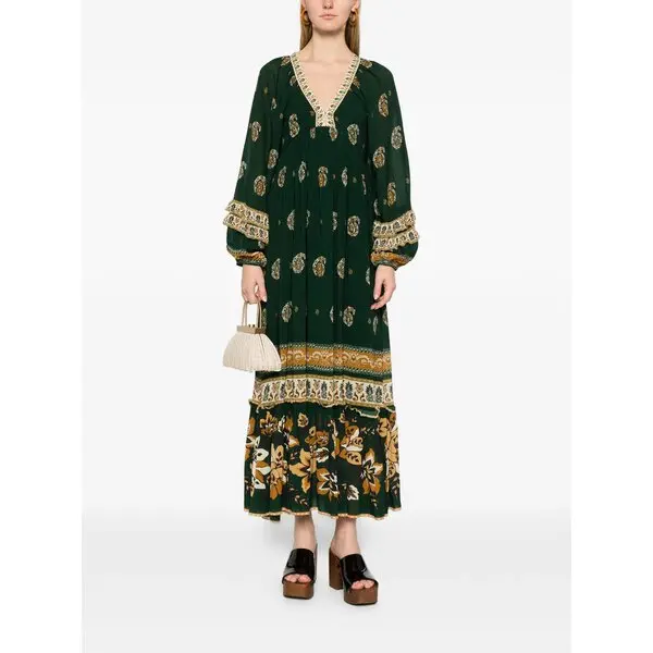 Farm Rio Ayla Printed Maxi Dress With V-neck And Pleated Details