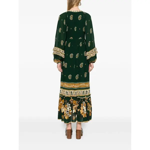 Farm Rio Ayla Printed Maxi Dress With V-neck And Pleated Details
