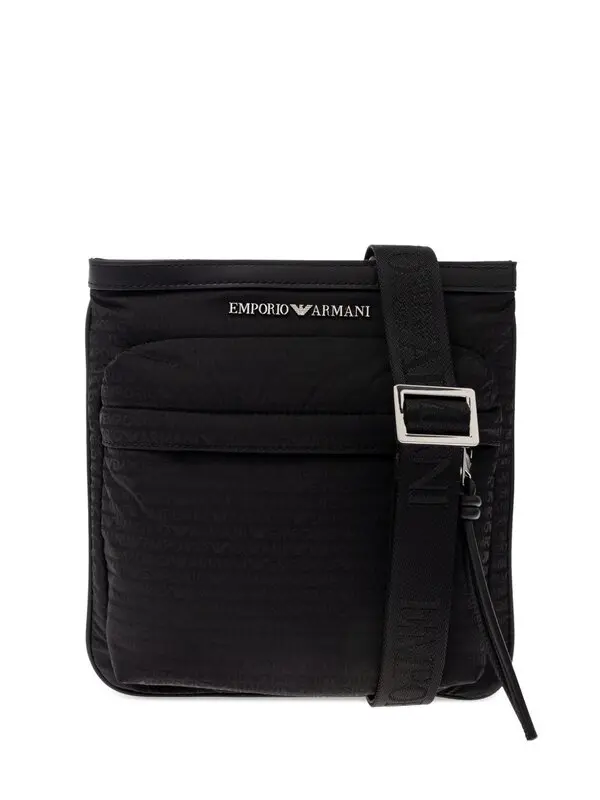 Emporio Armani Logo Plaque Zip-up Crossbody Bag - Black