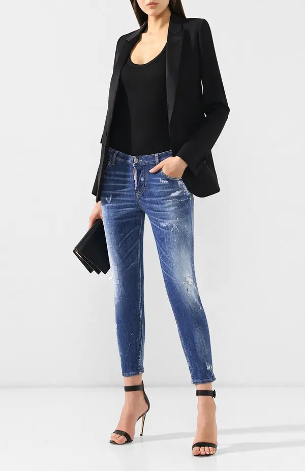 Dsquared2 Distressed Logo Detail Jeans - Blue