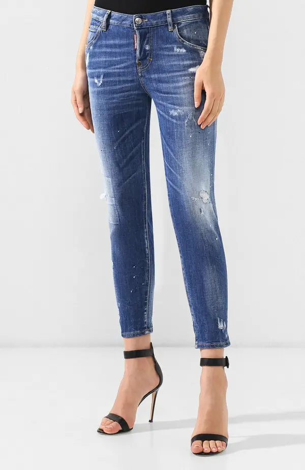 Dsquared2 Distressed Logo Detail Jeans - Blue