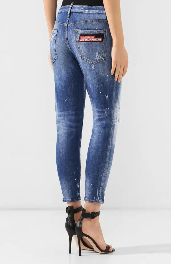 Dsquared2 Distressed Logo Detail Jeans - Blue