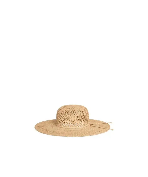 Celine Triomphe Raffia Wide-brimmed Hat - Natural
