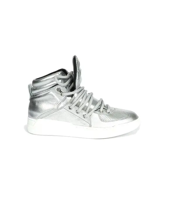 Dolce & Gabbana Silver Logo Lacing High Top Sneakers - Gray