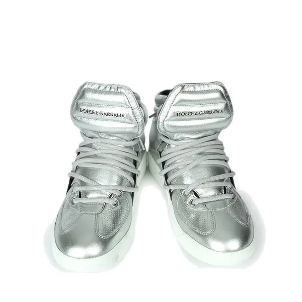 Dolce & Gabbana Silver Logo Lacing High Top Sneakers