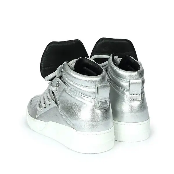 Dolce & Gabbana Silver Logo Lacing High Top Sneakers