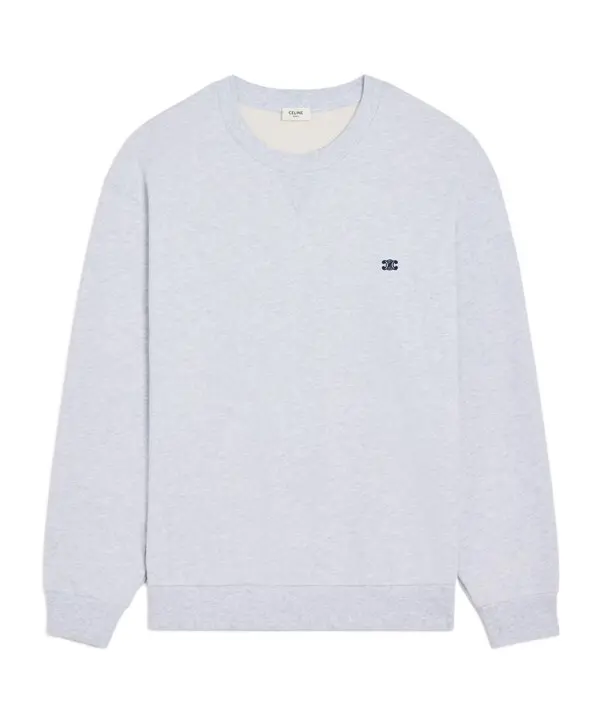 Celine Loose Sweatshirt In Cotton Fleece - Gray/navy Blue