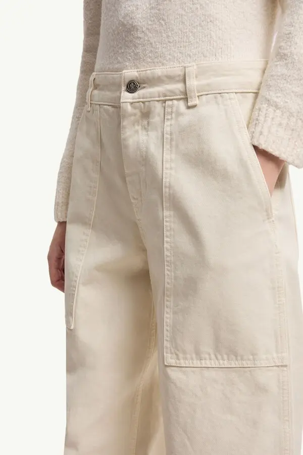 Moncler Straight-leg Cotton Canvas Trousers With Logo Detail - Light Beige