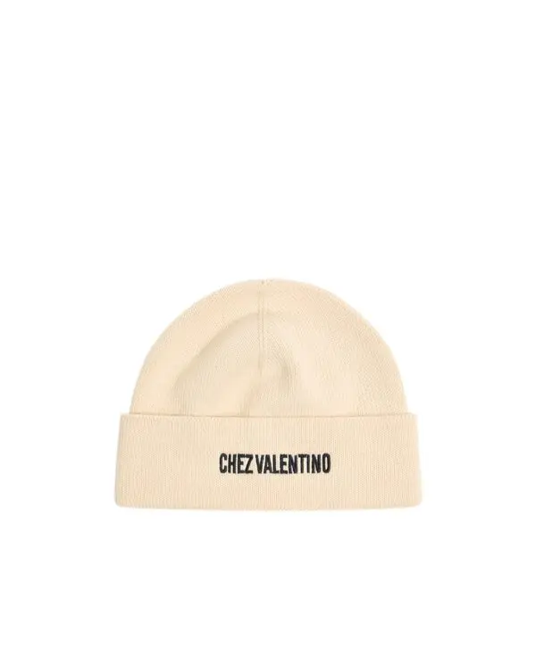 Valentino Garavani Logo Embroidered Ribbed Knit Beanie - White