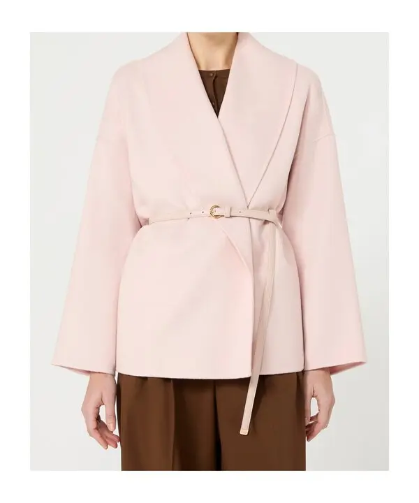 Max Mara Belted Shawl Collar Coat - Pink