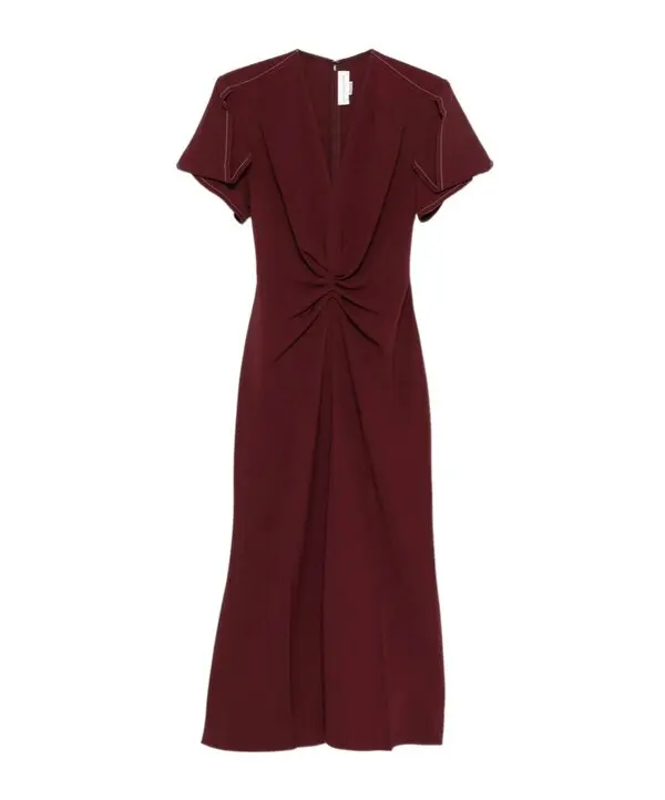 Victoria Beckham V-neck Twist Detailed Midi Dress - Red