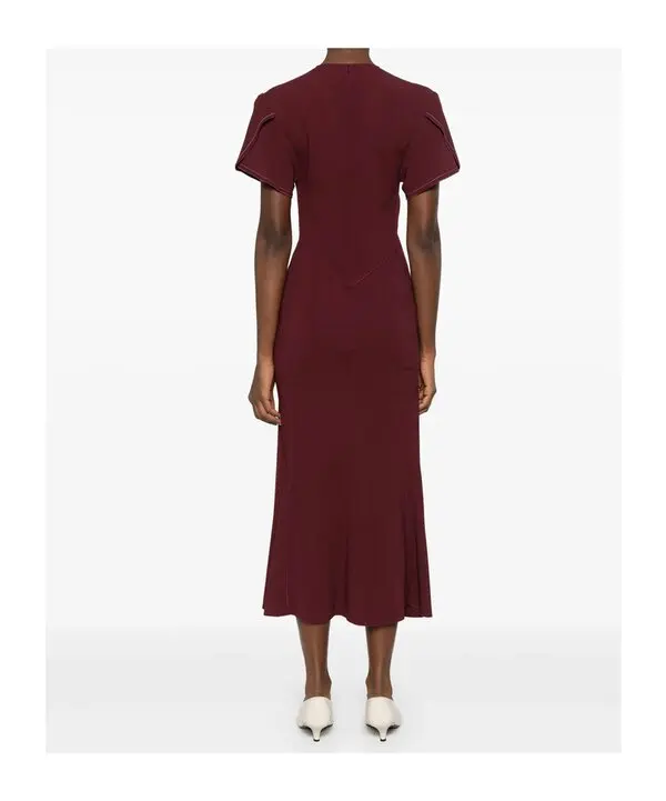 Victoria Beckham V-neck Twist Detailed Midi Dress - Red