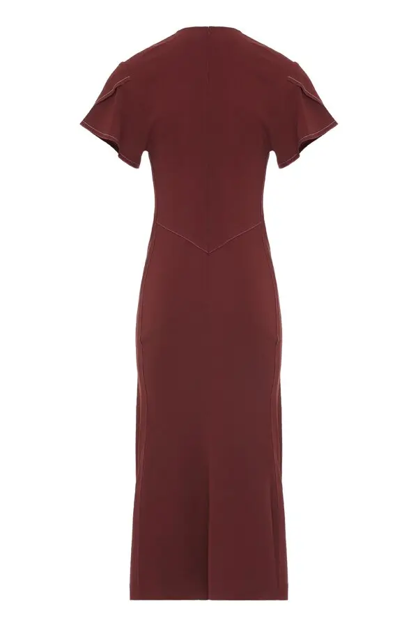 Victoria Beckham V-neck Twist Detailed Midi Dress - Red