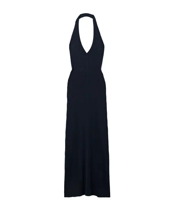NILI LOTAN Ivenka Ribbed Backless Halter Neck Dress - Black