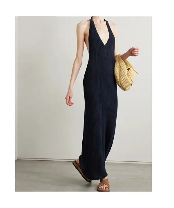 NILI LOTAN Ivenka Ribbed Backless Halter Neck Dress