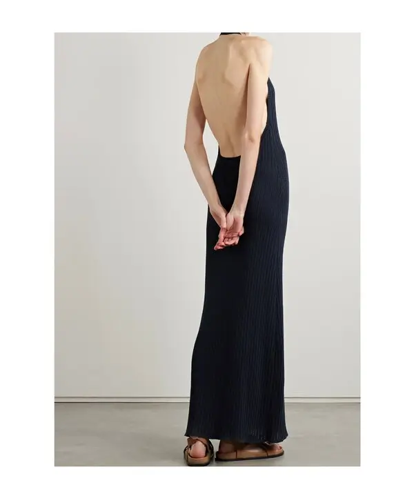 NILI LOTAN Ivenka Ribbed Backless Halter Neck Dress