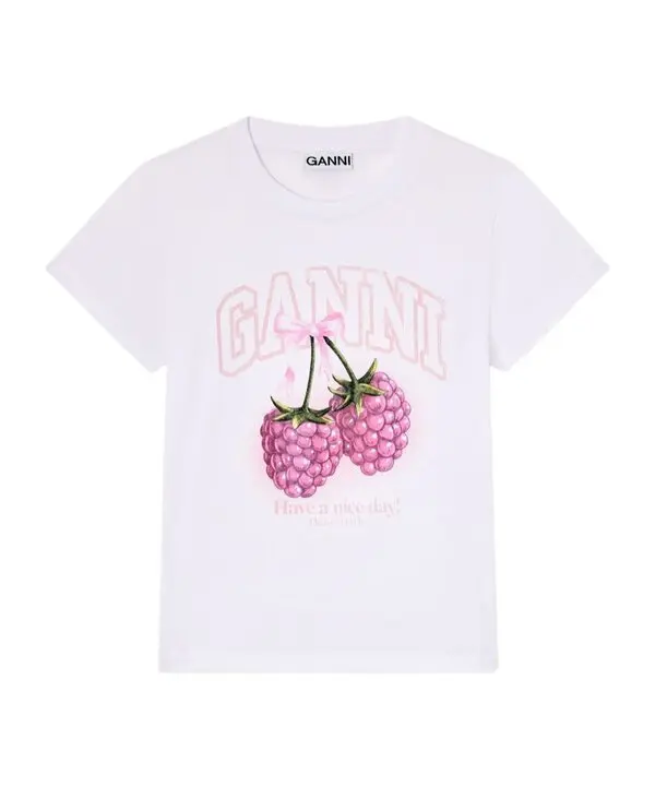 GANNI Raspberry Print Baby Fit T-shirt - White
