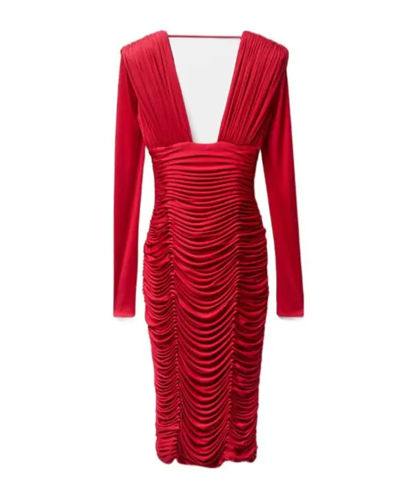 Versace Long Sleeve Draped Midi Dress