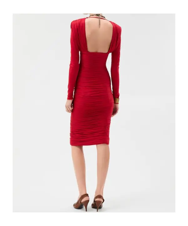 Versace Long Sleeve Draped Midi Dress