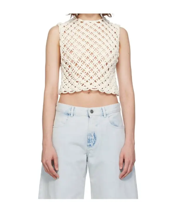 Alaïa Hand-knotted Crewneck Sleeveless Top - White