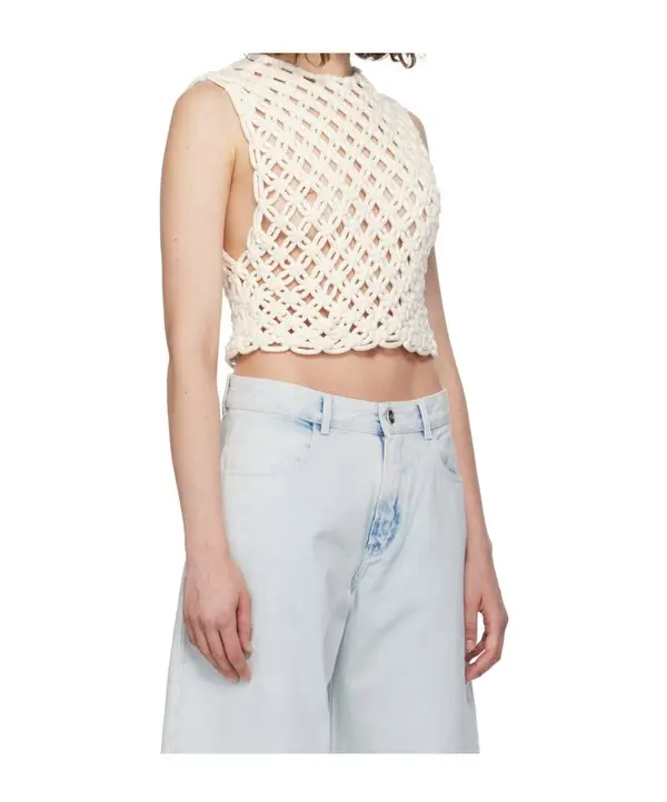 Alaïa Hand-knotted Crewneck Sleeveless Top - White