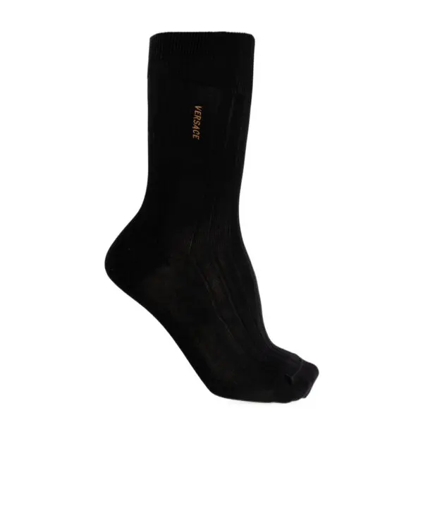 Versace Logo Embroidered Ribbed Socks - Black