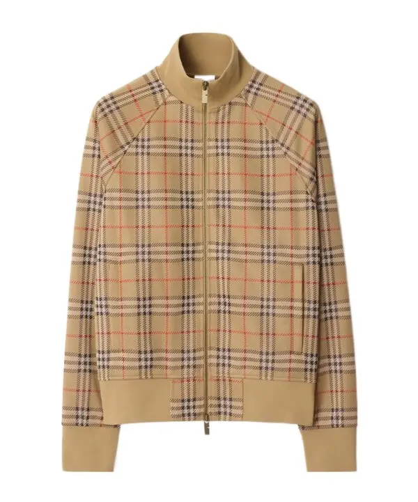Burberry Check Zip-up Bomber Jacket - Sand-colored