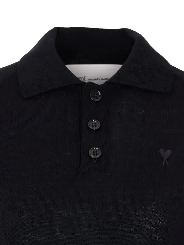 AMI Paris Logo Embroidered Knitted Polo Top