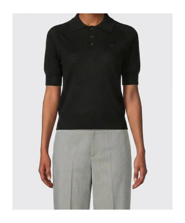 AMI Paris Logo Embroidered Knitted Polo Top